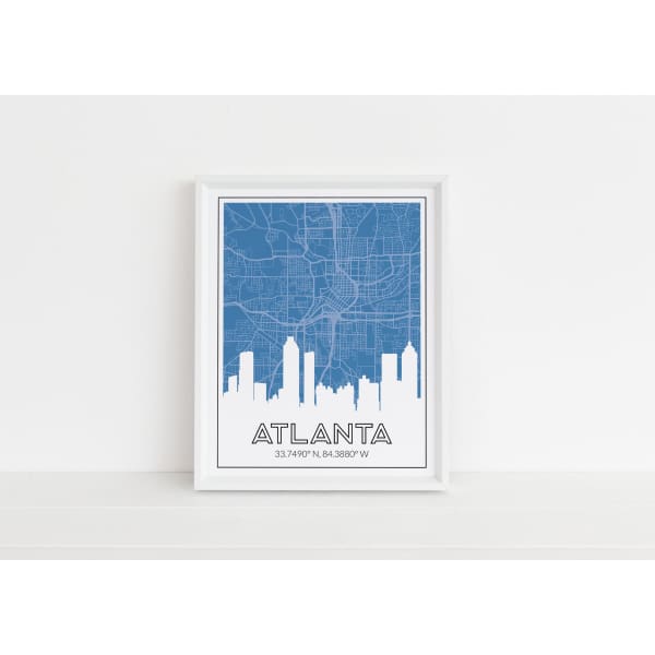 Atlanta Georgia art print | city skyline, map, and city coordinates ...