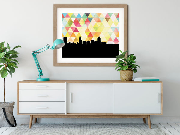 Raleigh NC Skyline Art Print: Red & White Geometric Background ...