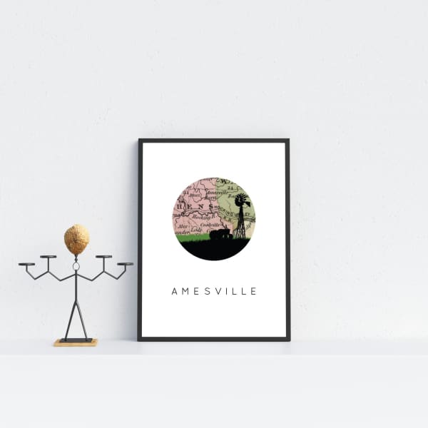Amesville, Ohio city skyline with vintage Amesville map | wanderlust ...