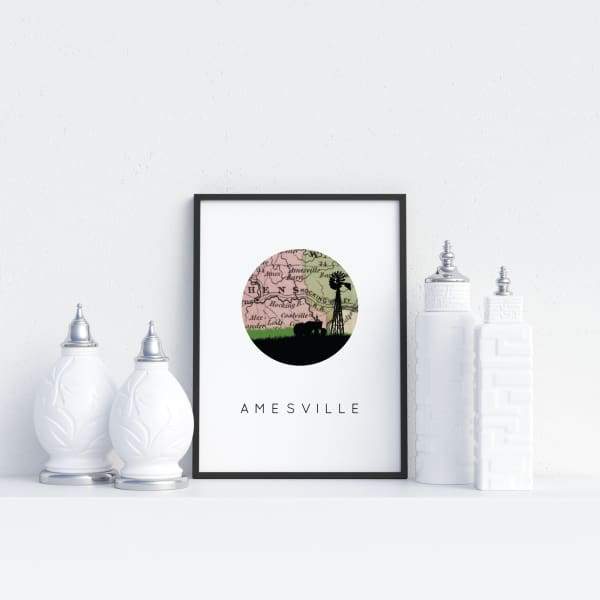 Amesville, Ohio city skyline with vintage Amesville map | wanderlust ...