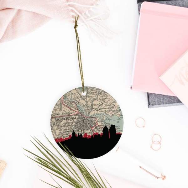Amsterdam city skyline with vintage Amsterdam map | wanderlust gifts ...