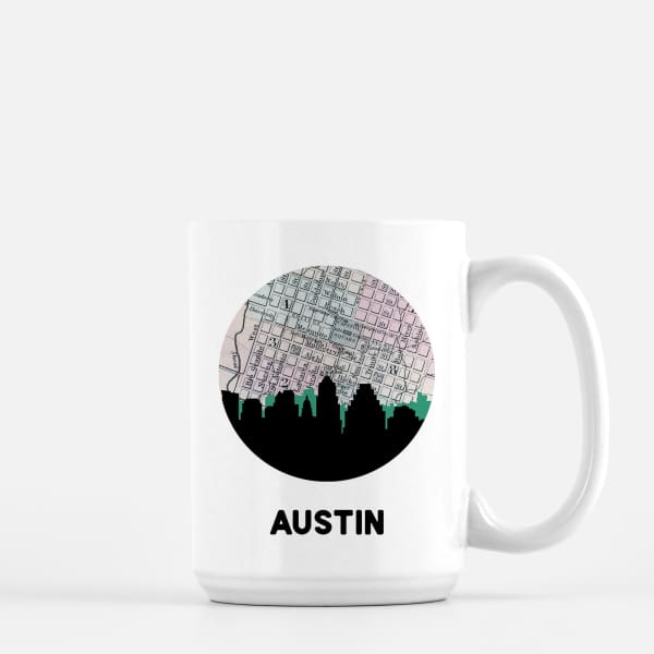 Austin, Texas city skyline with vintage Austin map | wanderlust gifts ...