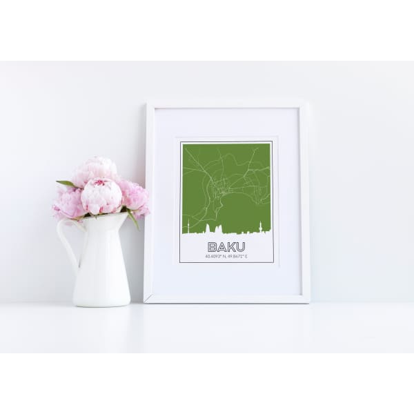 Baku, Azerbaijan road map and skyline | wanderlust gifts and home decor