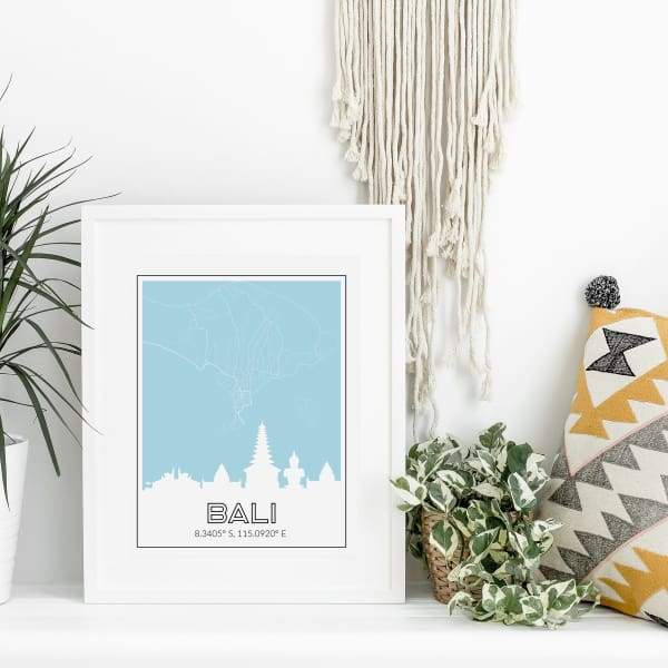 Bali, Indonesia road map and skyline | wanderlust gifts and home decor