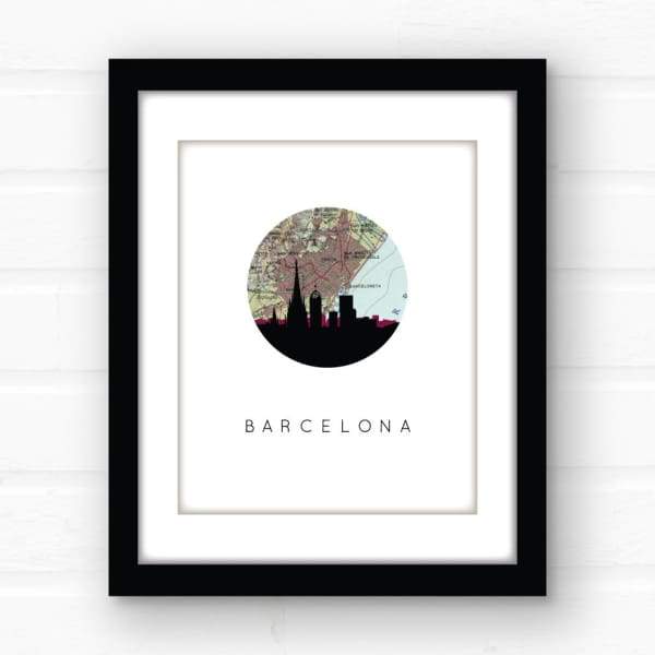 Barcelona city skyline with vintage Barcelona map | wanderlust gifts ...