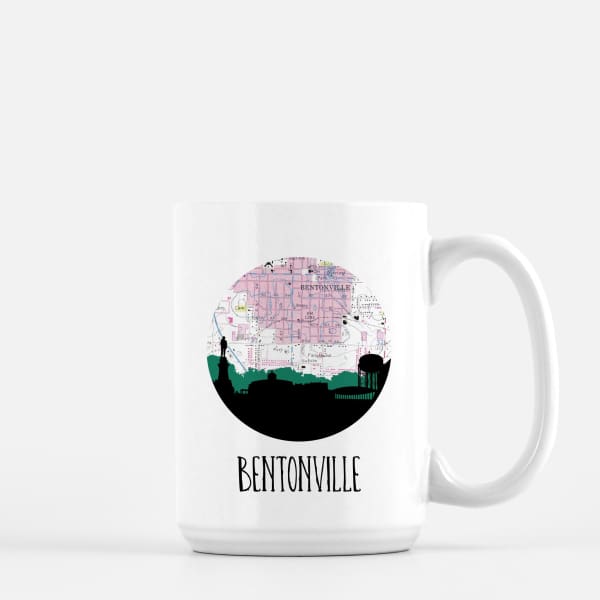 Bentonville, Arkansas city skyline with vintage Bentonville map ...