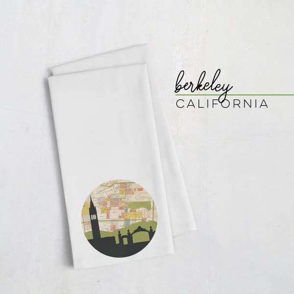 Berkeley, California city skyline with vintage Berkeley map ...