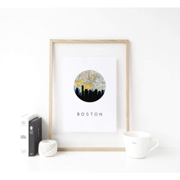 Boston, Massachusetts city skyline with vintage Boston map | wanderlust ...