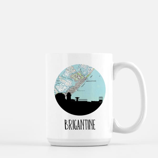 Brigantine, New Jersey city skyline with vintage Brigantine map ...