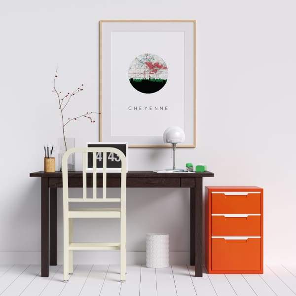 Cheyenne, Wyoming city skyline with vintage Cheyenne map | wanderlust ...