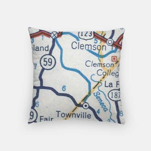 Clemson, South Carolina city skyline with vintage Clemson map ...