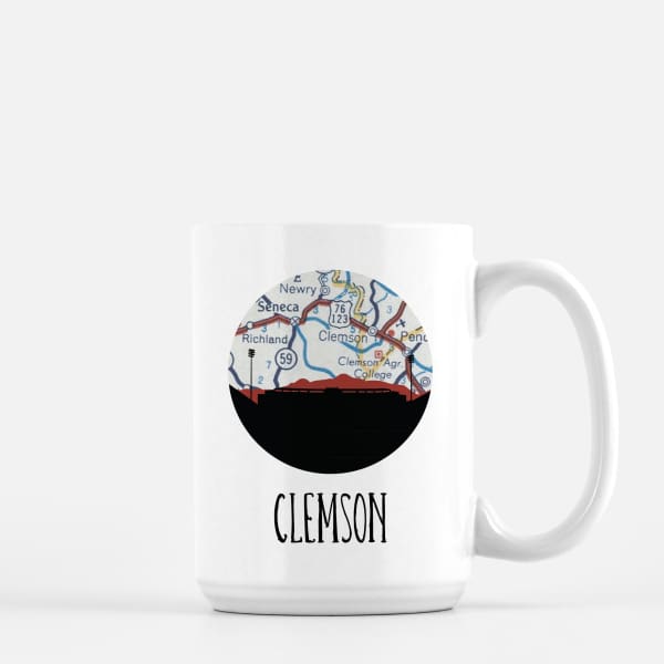 Clemson, South Carolina city skyline with vintage Clemson map ...