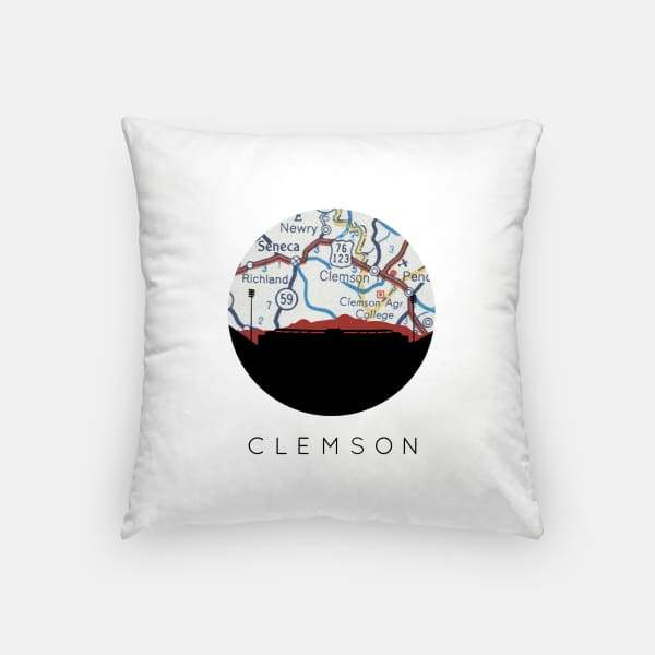 Clemson, South Carolina city skyline with vintage Clemson map ...