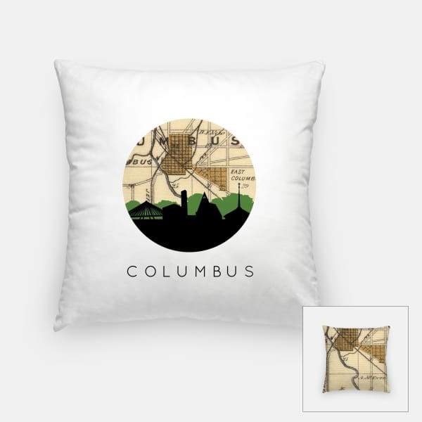 Columbus, Indiana city skyline with vintage Columbus, Indiana map ...