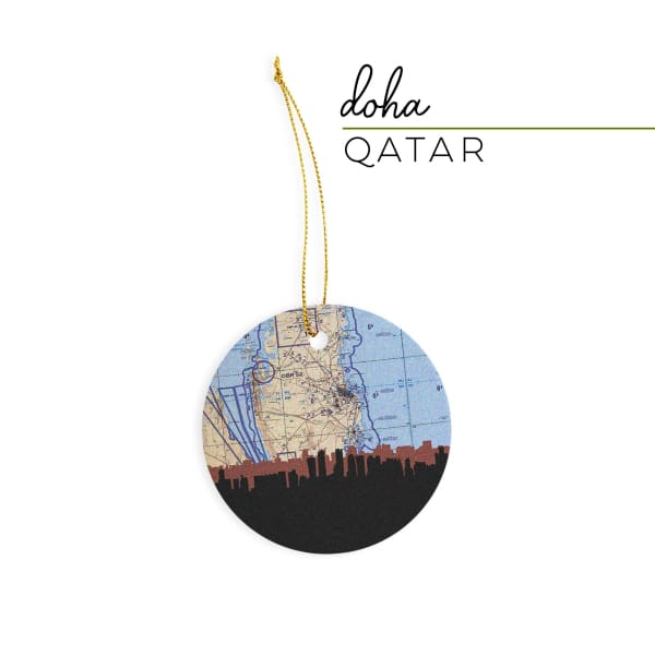 Doha, Qatar city skyline with vintage Doha map | wanderlust gifts and ...