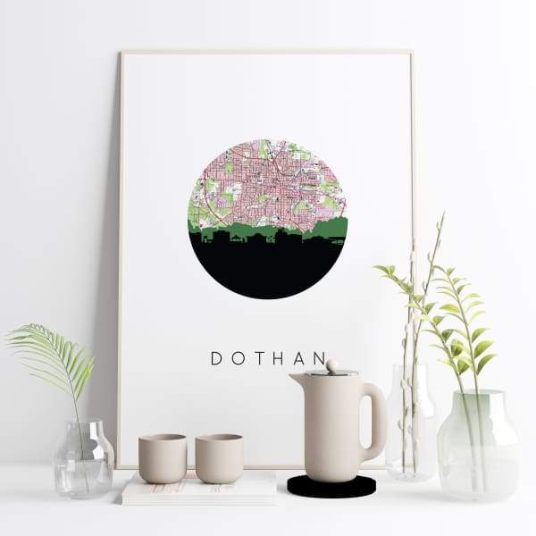 Dothan, Alabama city skyline with vintage Dothan map | wanderlust gifts ...