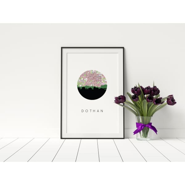 Dothan, Alabama city skyline with vintage Dothan map | wanderlust gifts ...