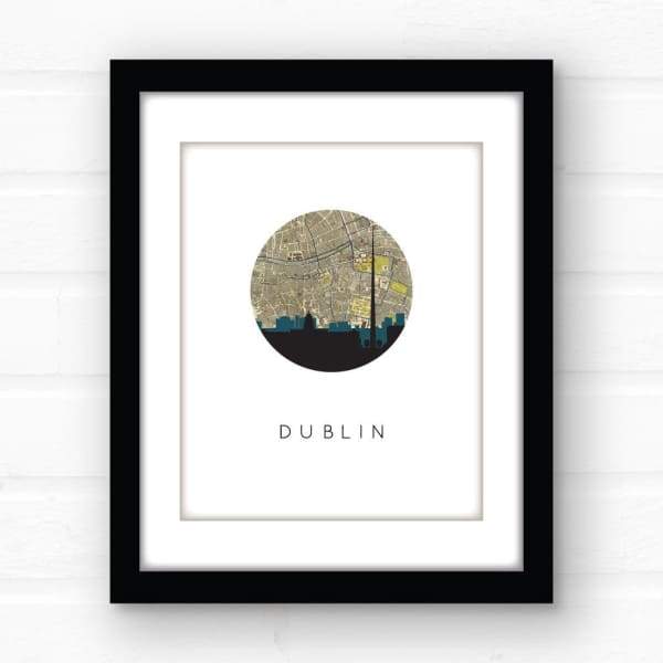 Dublin, Ireland city skyline with vintage Dublin map | wanderlust gifts ...