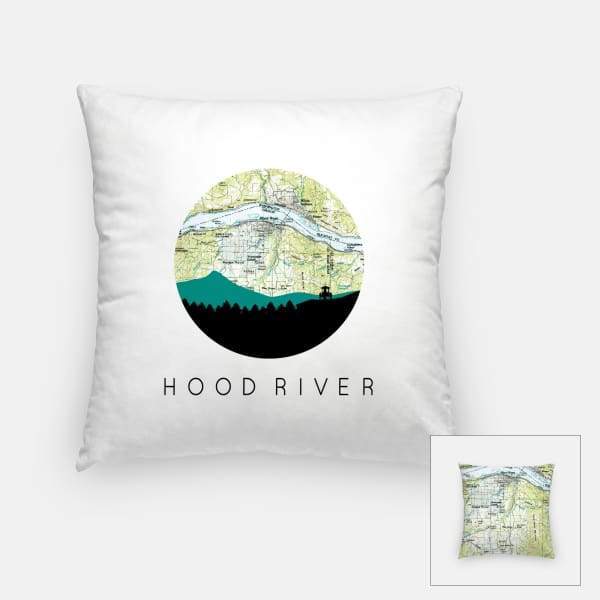 Hood River, Oregon city skyline with vintage Hood River map ...