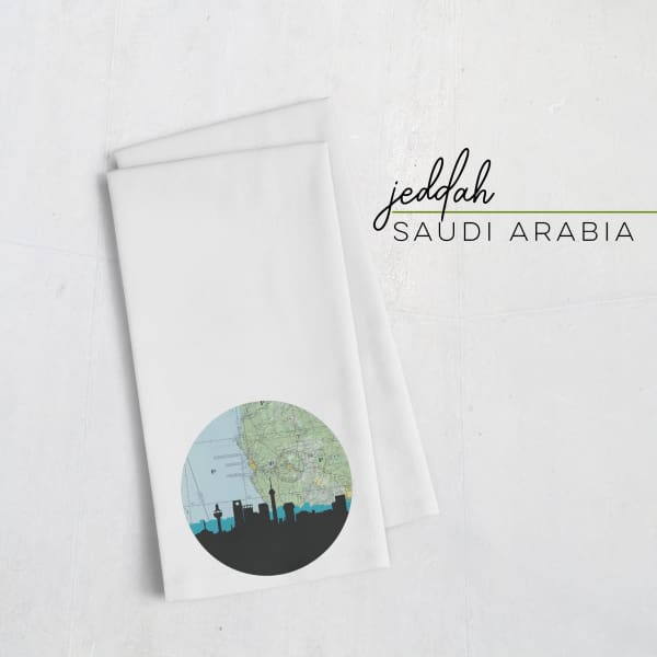 Jeddah, Saudi Arabia city skyline with vintage Jeddah map | wanderlust ...