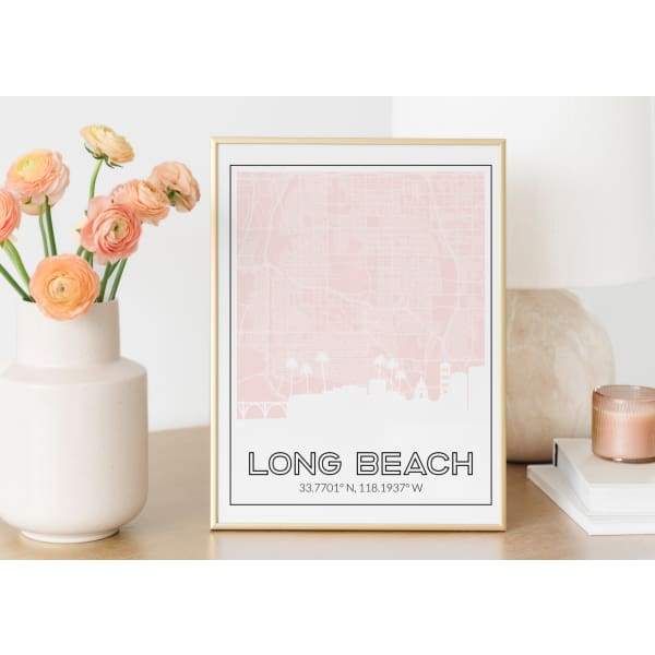 Long Beach, California road map and skyline | wanderlust gifts and home ...