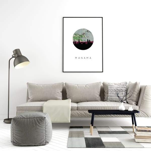 Manama, Bahrain city skyline with vintage Manama map | wanderlust gifts ...