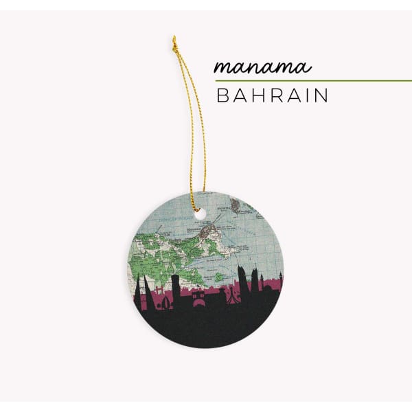 Manama, Bahrain city skyline with vintage Manama map | wanderlust gifts ...