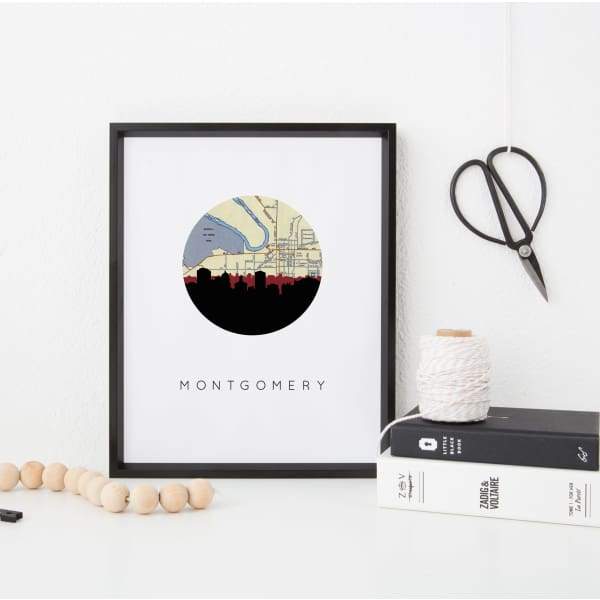 Montgomery, Alabama city skyline with vintage Montgomery map ...