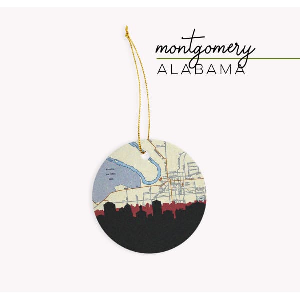 Montgomery, Alabama city skyline with vintage Montgomery map ...