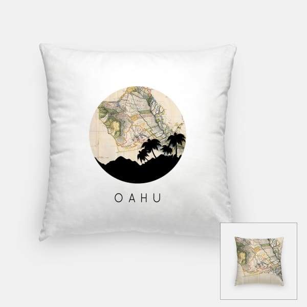 Oahu, Hawaii city skyline with vintage Oahu map | wanderlust gifts and ...