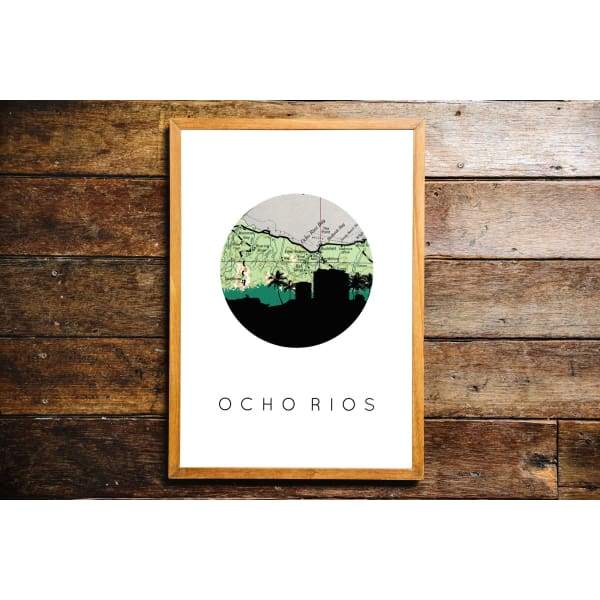 Ocho Rios city skyline with vintage Ocho Rios map | wanderlust gifts ...