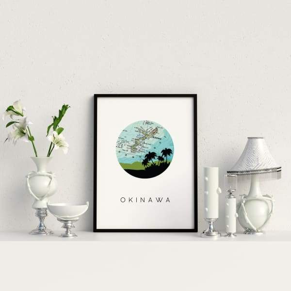 Okinawa, Japan city skyline with vintage Okinawa map | wanderlust gifts ...