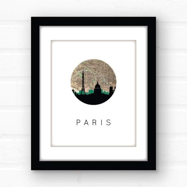 Paris city skyline with vintage Paris map | wanderlust gifts and home decor