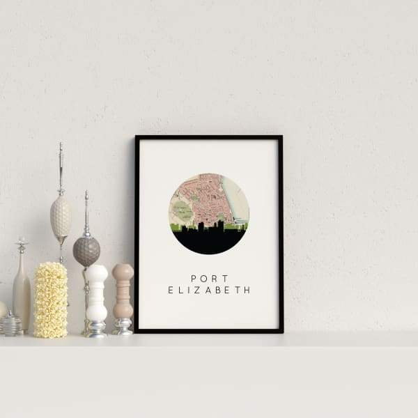 Port Elizabeth, South Africa city skyline with vintage Port Elizabeth ...