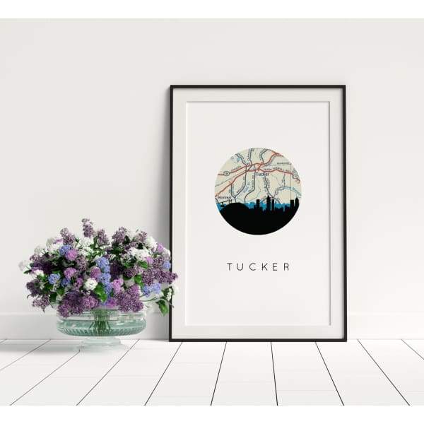 Tucker, Georgia city skyline with vintage Tucker map | wanderlust gifts ...