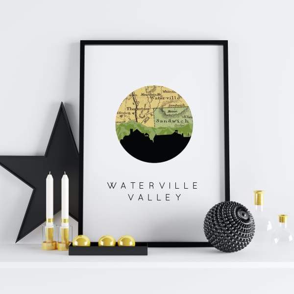 Waterville Valley, New Hampshire city skyline with vintage Waterville ...