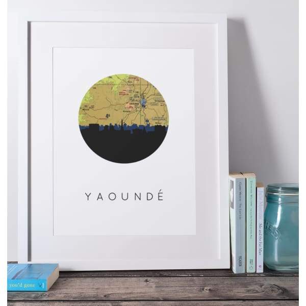 Yaounde, Cameroon city skyline with vintage Yaounde map | wanderlust ...