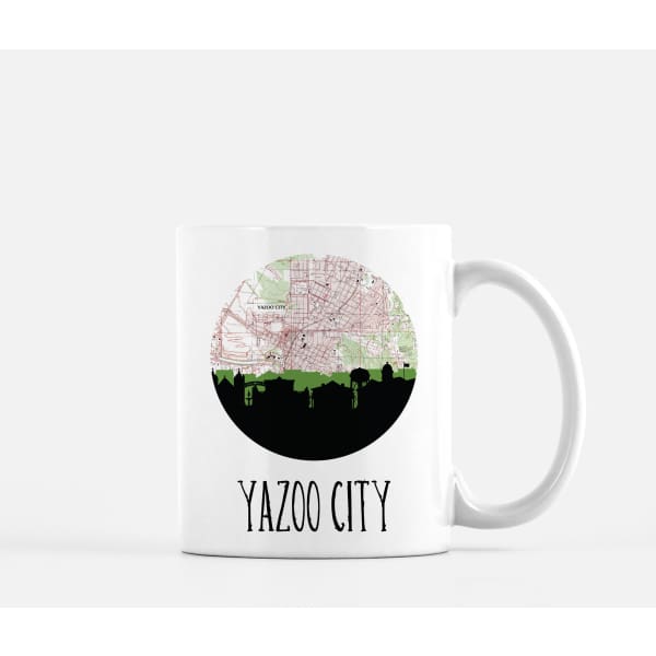 Yazoo City, Mississippi city skyline with vintage Yazoo City map ...