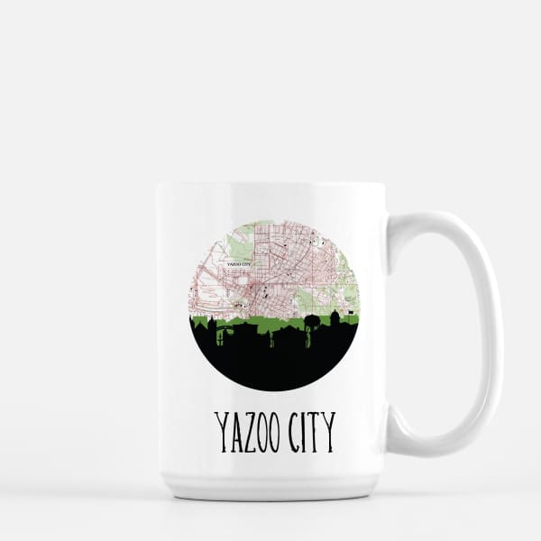 Yazoo City, Mississippi city skyline with vintage Yazoo City map ...