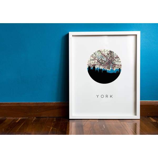 York, England city skyline with vintage York map | wanderlust gifts and ...