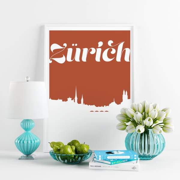 Zurich, Switzerland retro inspired city skyline | wanderlust gifts and ...